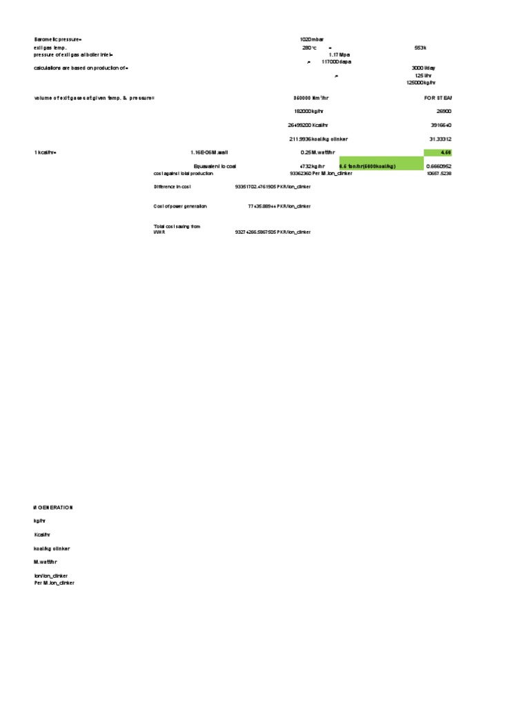 WHR Kcal Per HR Calculation Sheet | PDF | Boiler | Gases