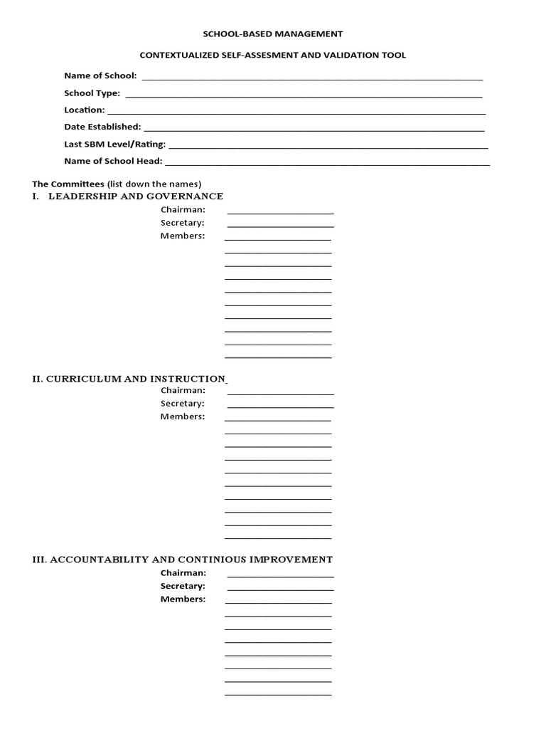 School Based Management Contextualized Self Assessment and Validation Tool Region 3 | PDF ...