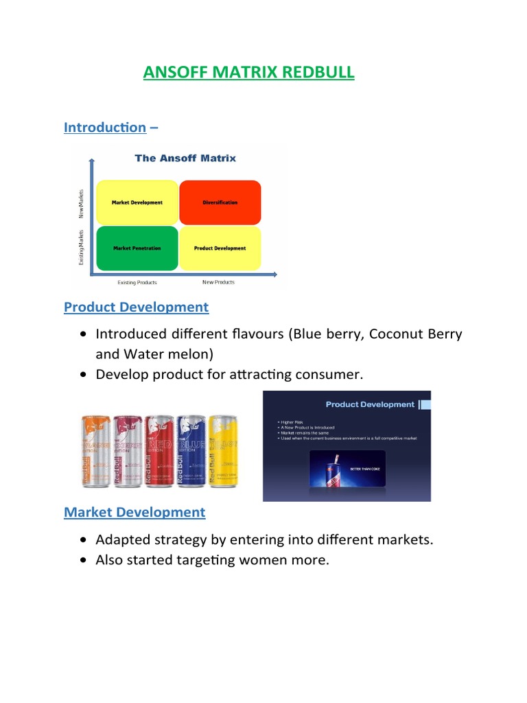 Red Bull Ansoff Matrix Strategies for Product Development, Market ...
