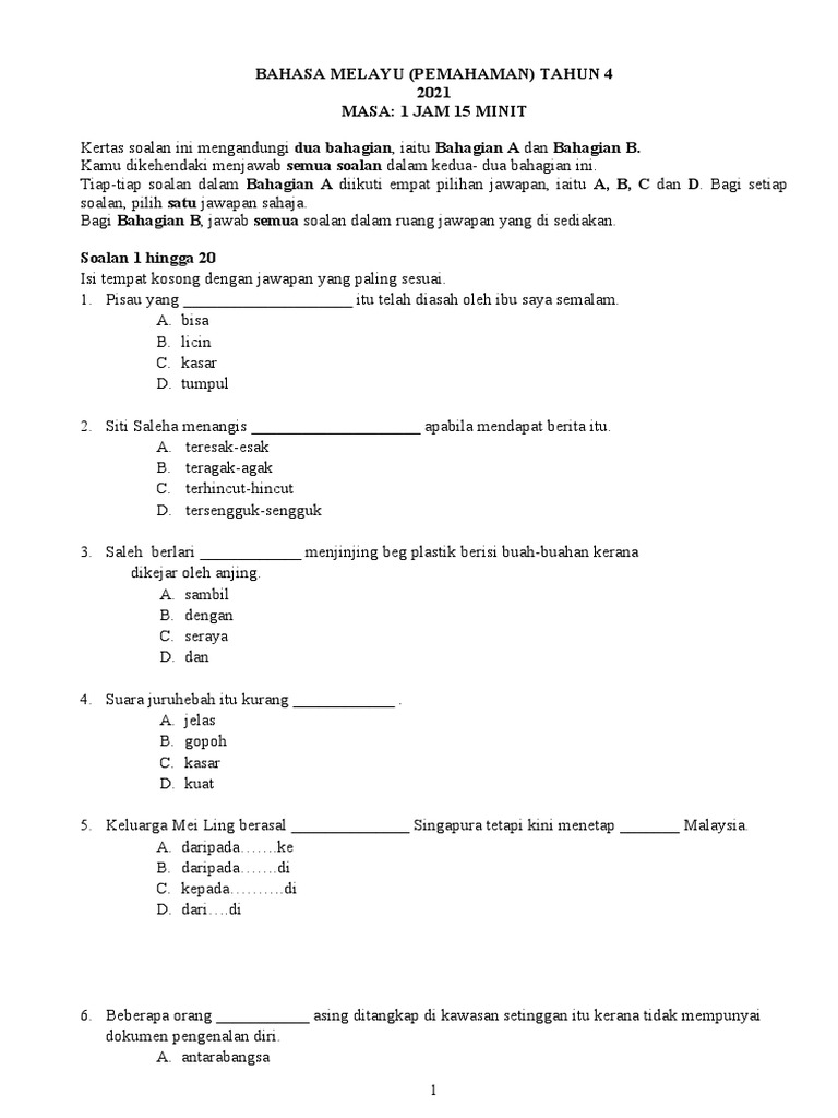 Exam BM Kertas 1 | PDF