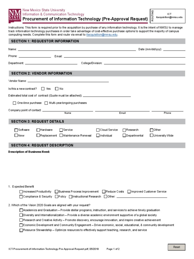 ICT Procurement of Information Technology Pre Approval Request | PDF ...