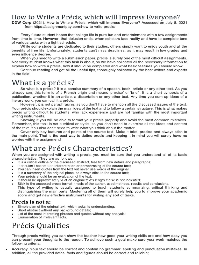 How To Write A Précis | Download Free PDF | Rhetoric | Essays
