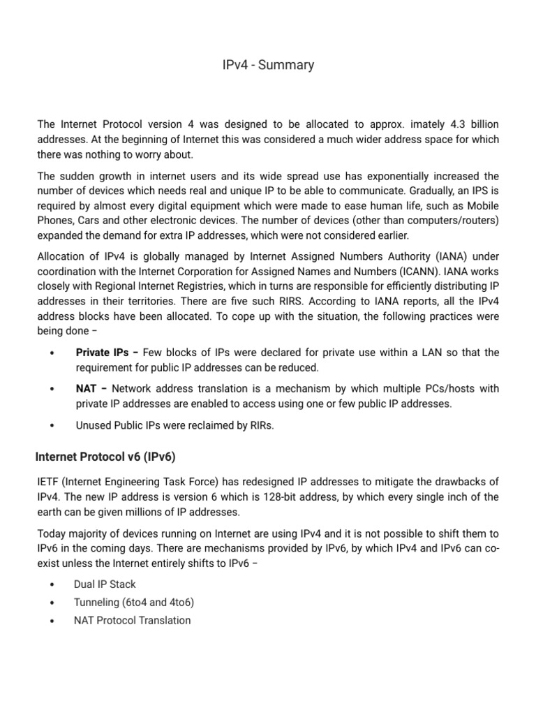 IPv4 - Summary - Tutorialspoint | PDF