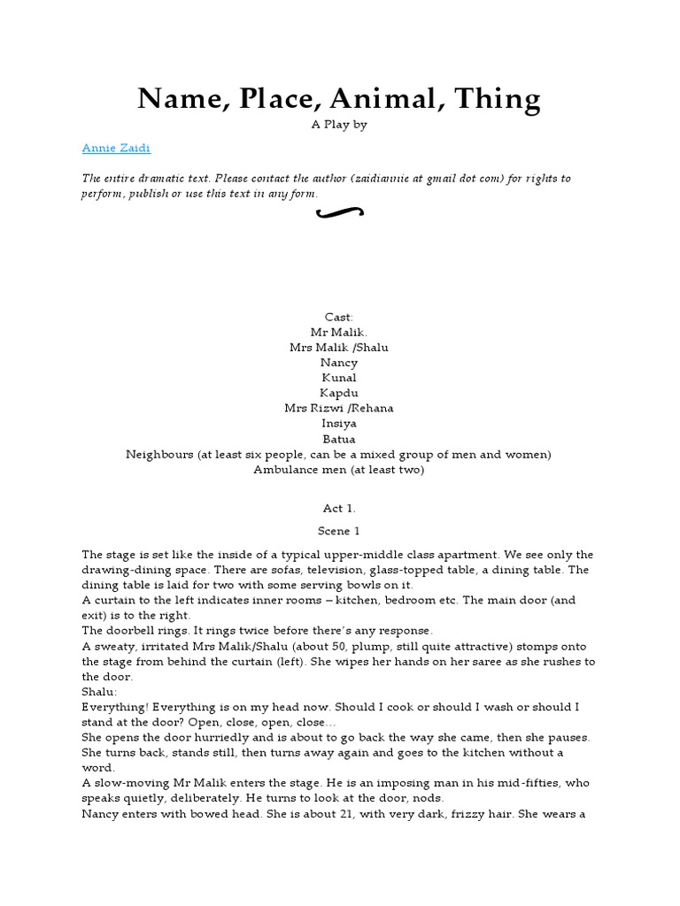 Name, Place, Animal, Thing Script | PDF | Clothing