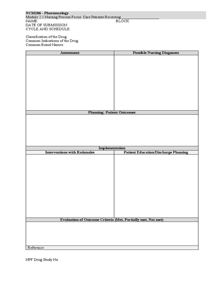Nursing Process Focus Drug Study Template | PDF