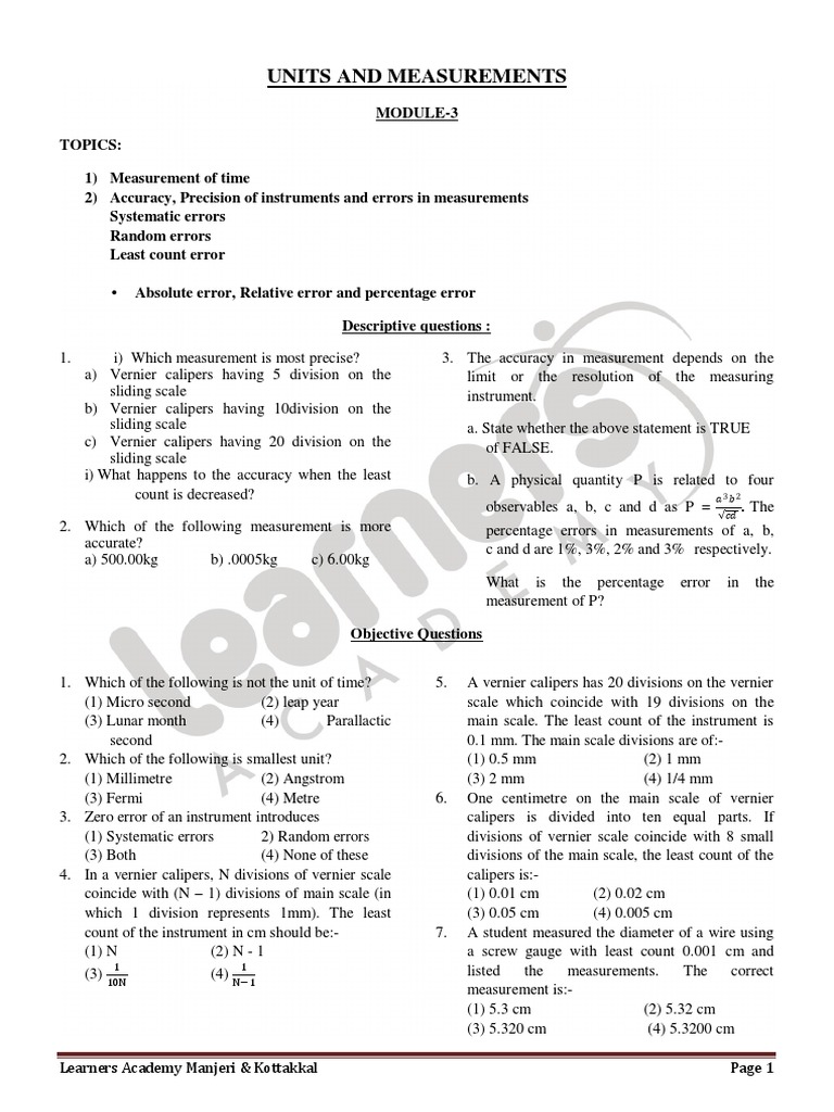 Units and Measurement Module 3 | PDF | Accuracy And Precision | Observational Error