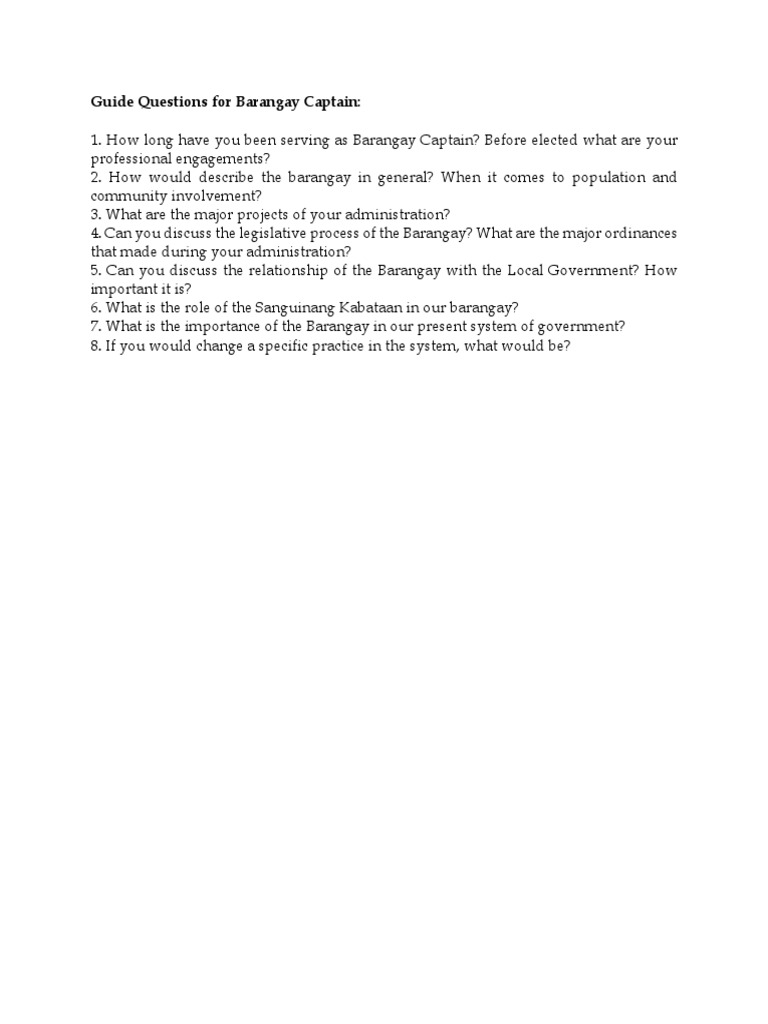 Interview Guide for Barangay Captains | PDF