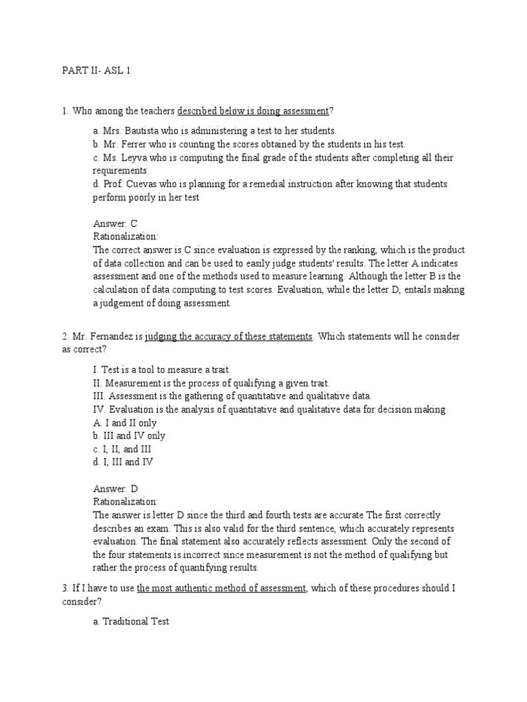 Assessment in Learning 1 Part II | PDF | Educational Assessment | Test ...