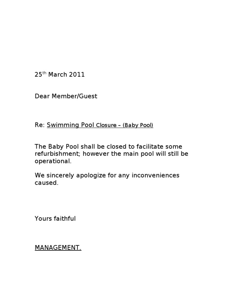 Swimming Pool Closure | PDF | Home & Garden | Technology & Engineering