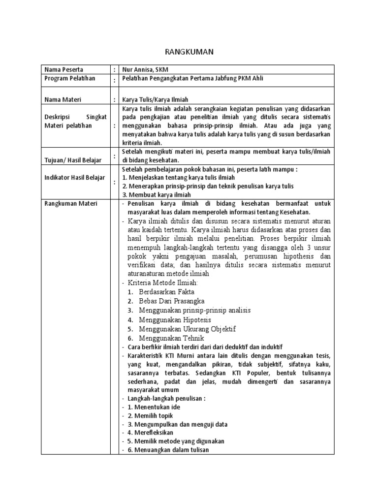 Rangkuman Materi Kti | PDF