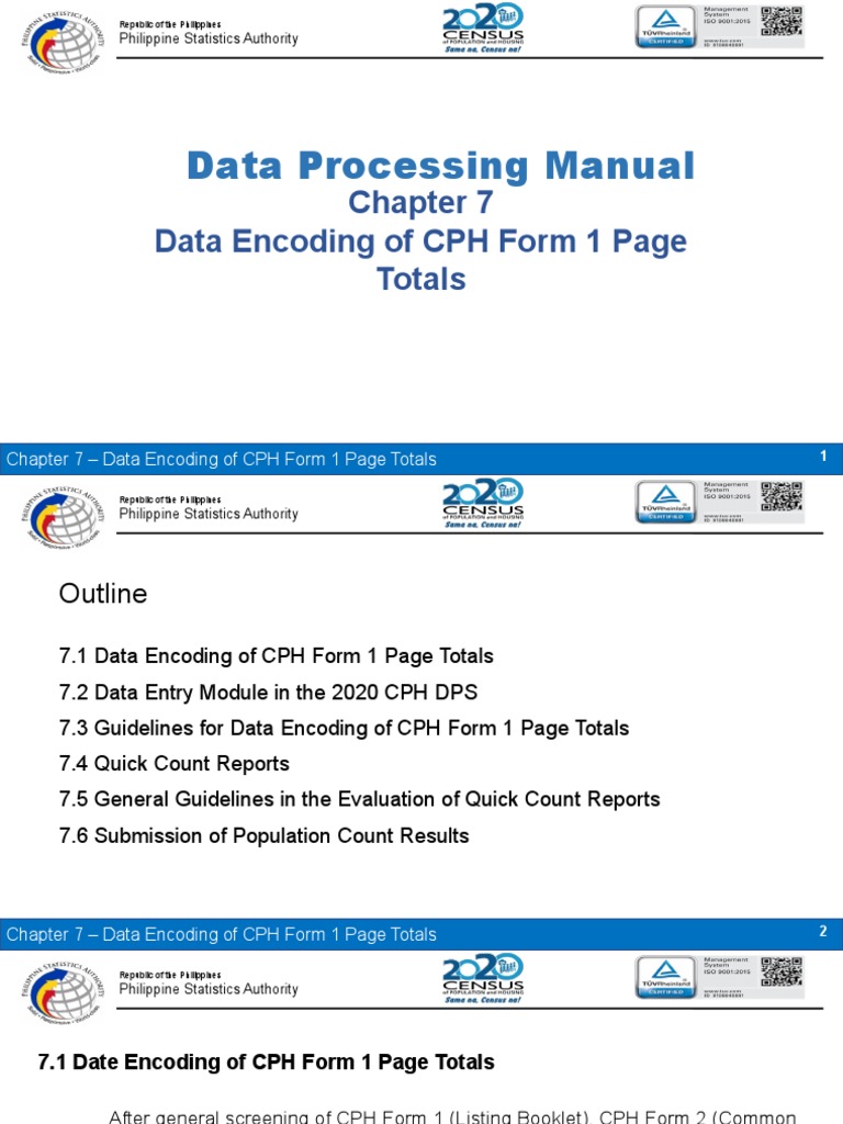 Data Processing Manual: Data Encoding of CPH Form 1 Page Totals | PDF ...