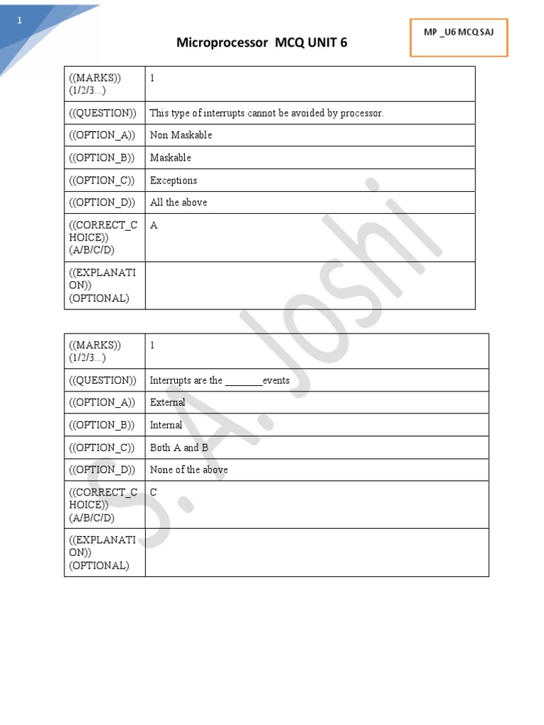 Microprocessor MCQ UNIT 6: MP - U6 MCQ Saj | Download Free PDF ...