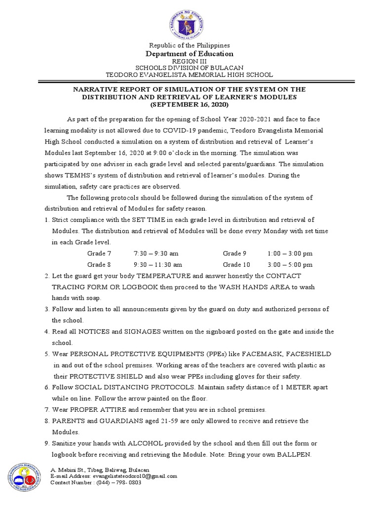 Narrative Report of Simulation of The System On The Distribution and ...
