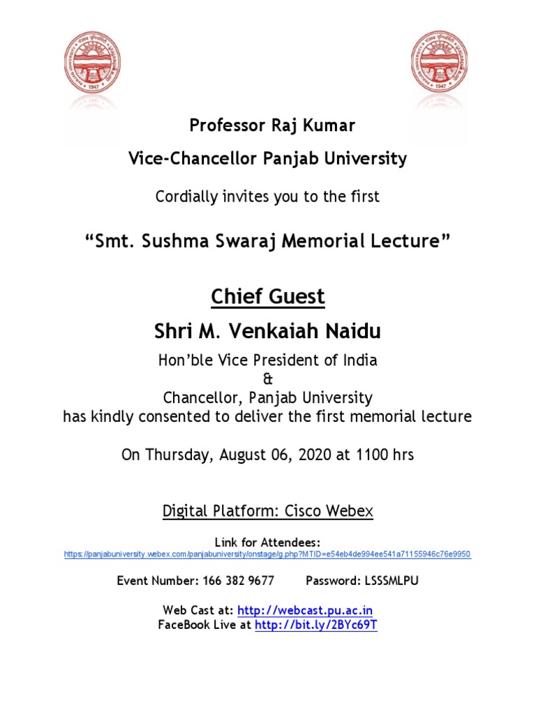 Invitation Card-Smt. Sushma Swaraj Memorial Lecture | PDF