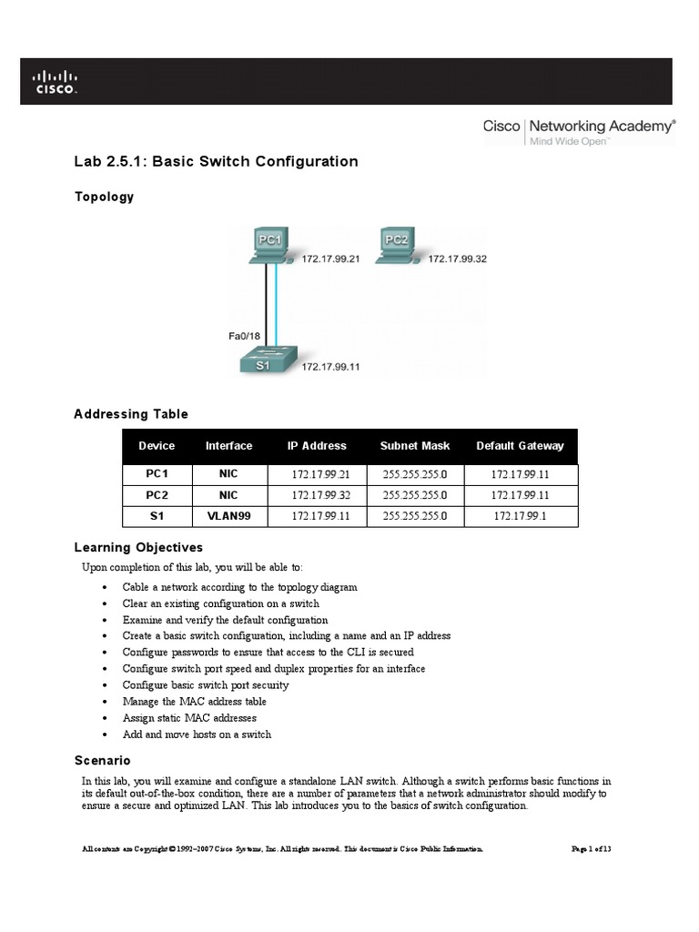 2 - 1 - Basic Switch LAB | PDF | Network Switch | Router (Computing)