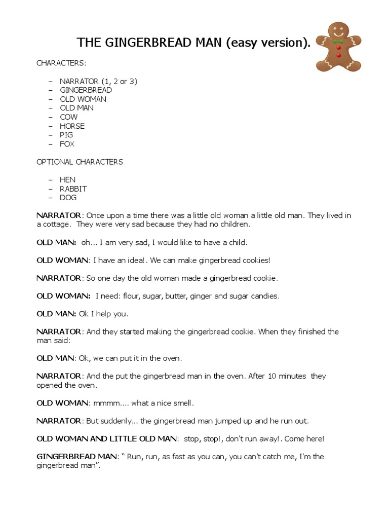 The Gingerbread Man Play Script (Easy Version) | PDF | Ginger