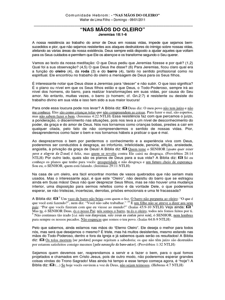 Nas Mãos Do Oleiro Pdf Jeremias Deus