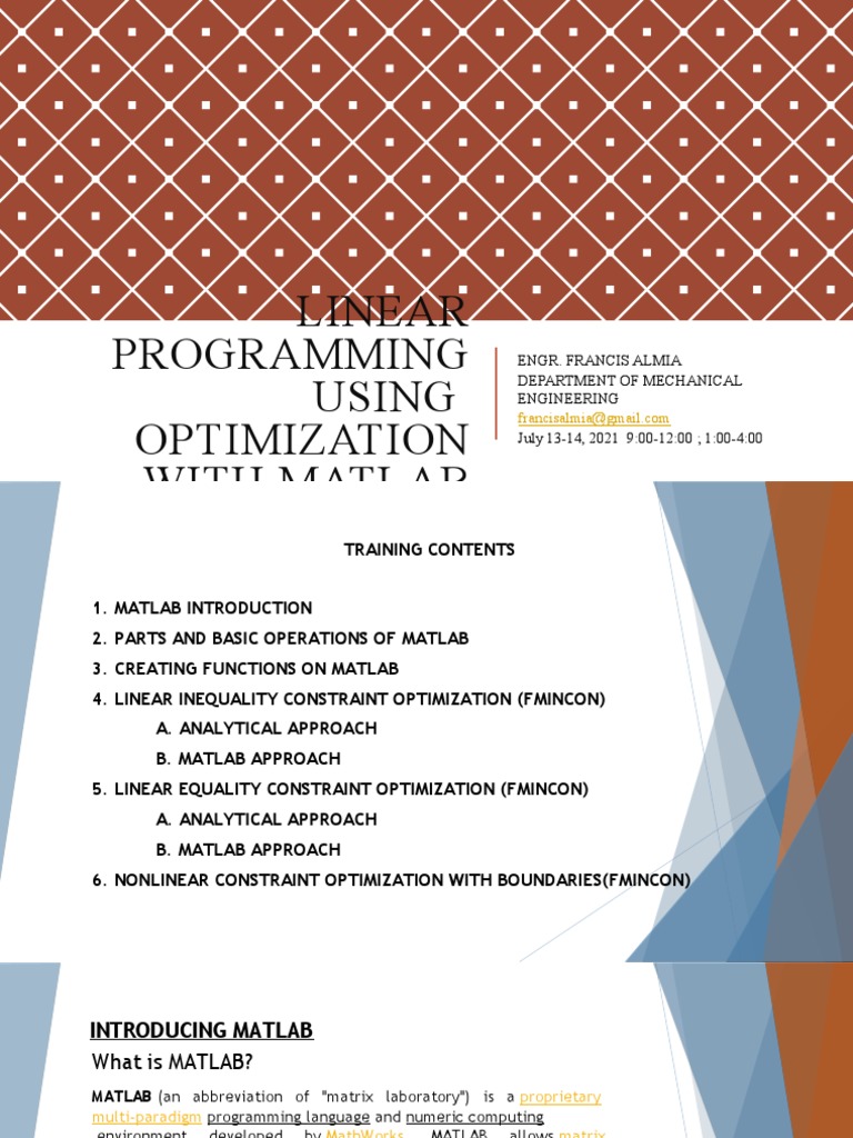 Optimization With Matlab | PDF | Matlab | Computer Science