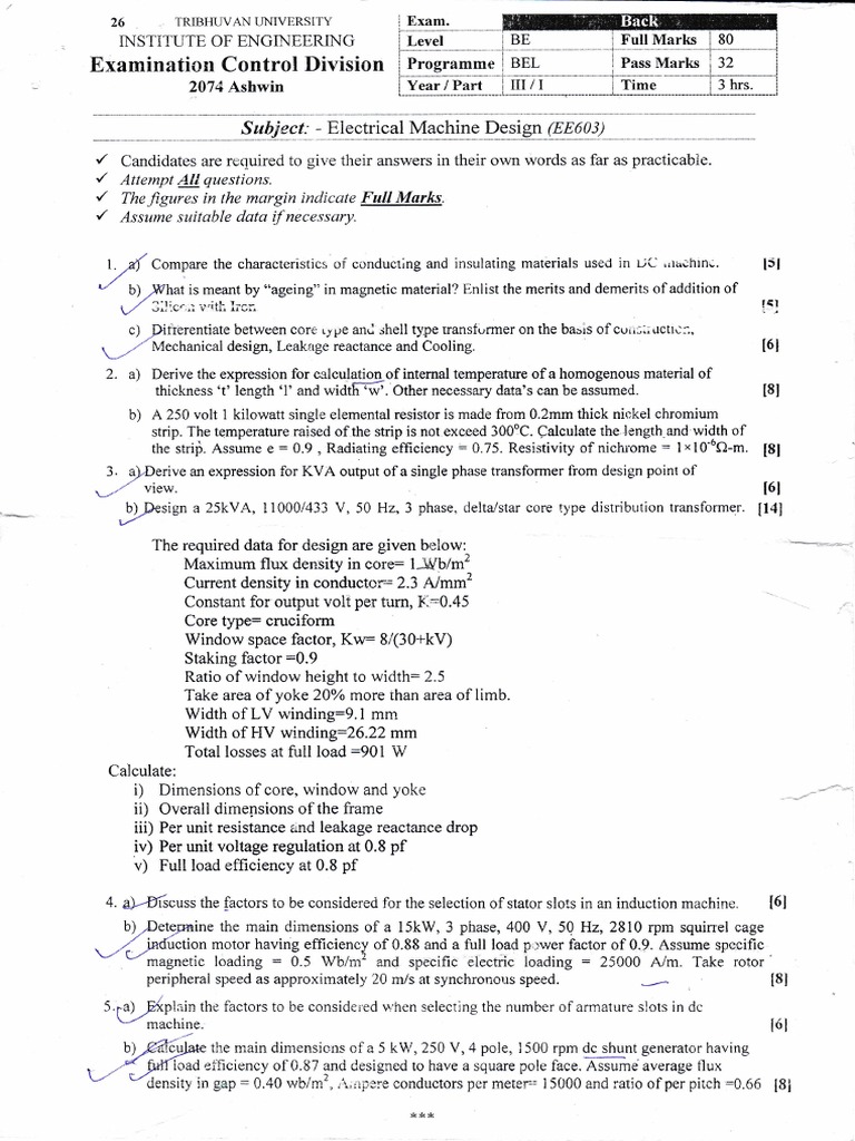 Electrical Machine Design (EE603) | PDF | Transformer | Force