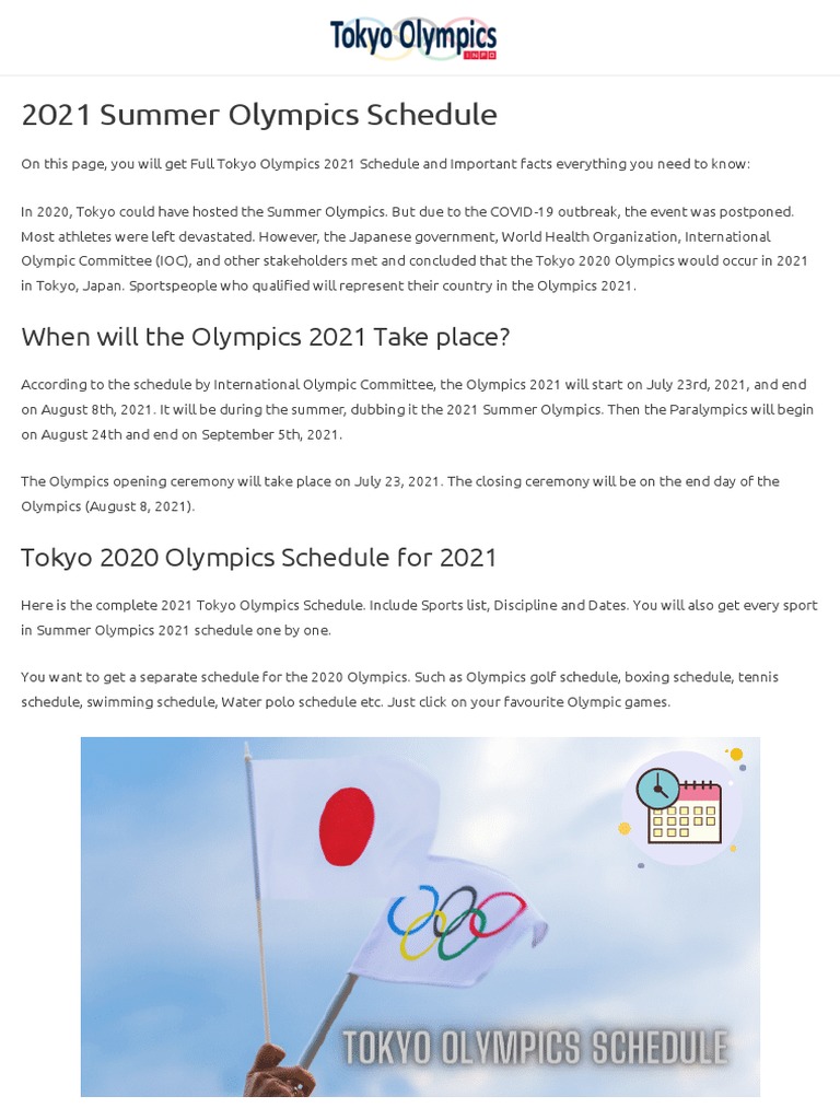 Tokyo Summer Olympics 2021 Schedule | PDF