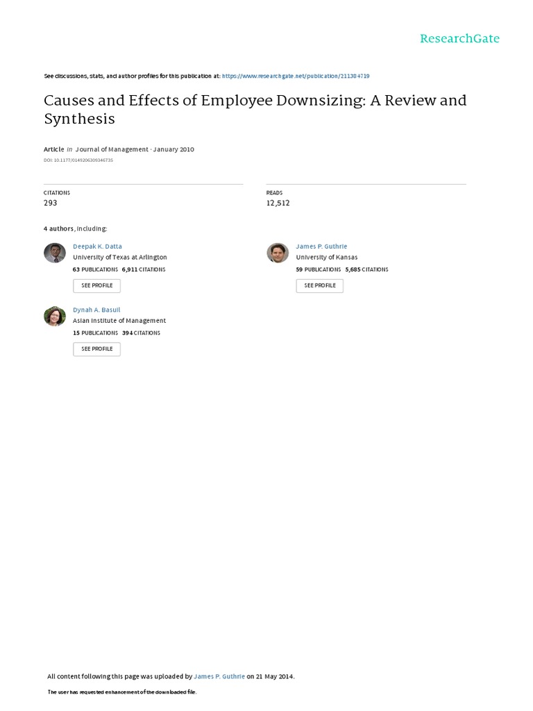 Causes and Effects of Employee Downsizing A Review | PDF | Layoff | Employment
