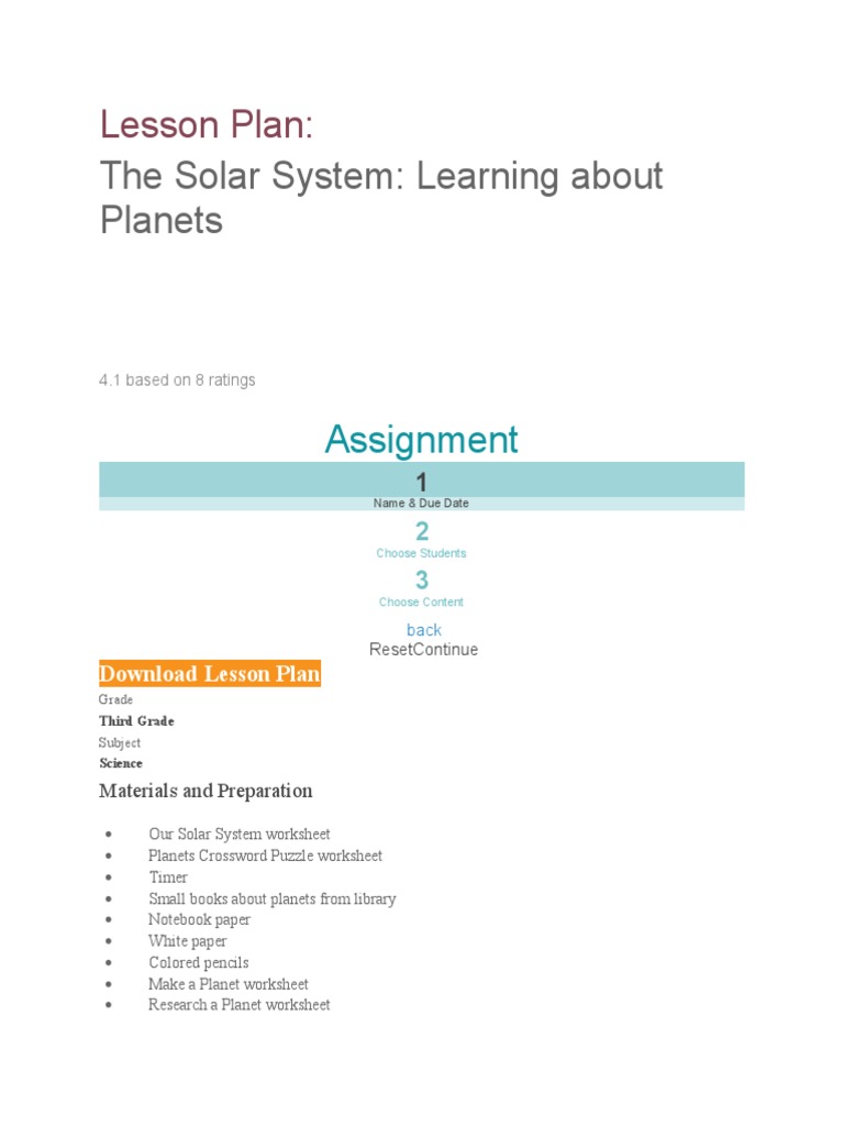 The Solar System: Learning About Planets: Lesson Plan | PDF | Planets ...