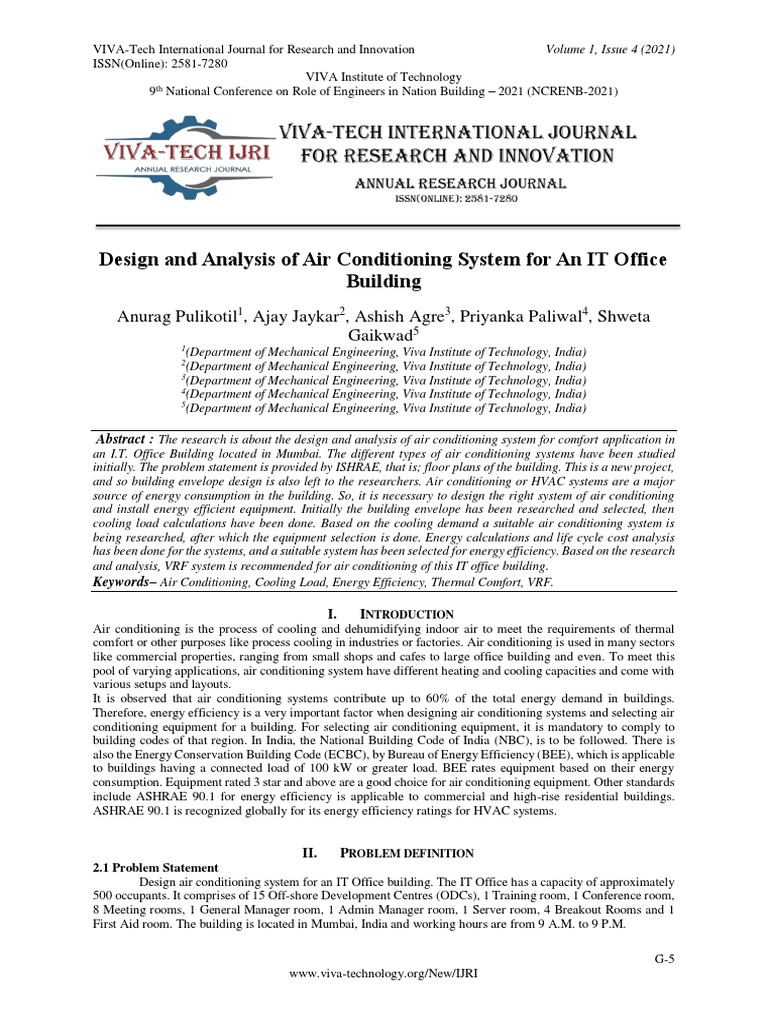 Design and Analysis of Air Conditioning System For An IT Office ...