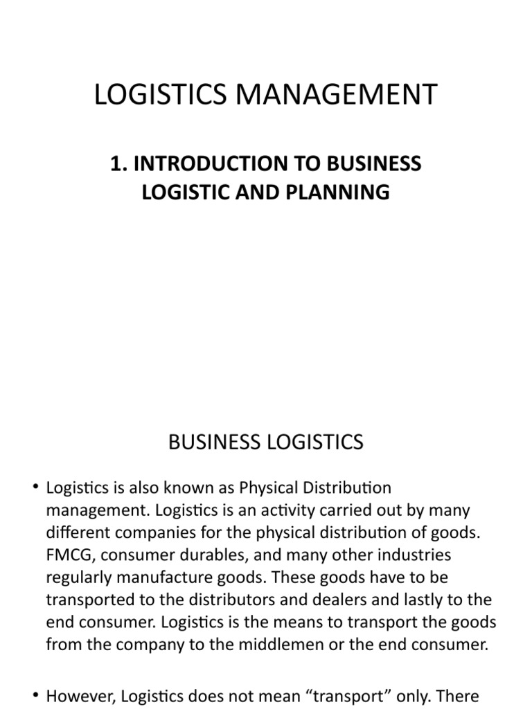 Logistics Management CHP 1 | PDF | Supply Chain Management | Logistics