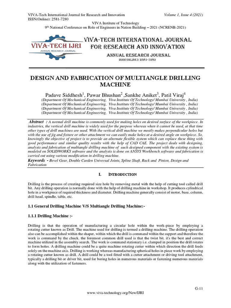 Design and Fabrication of Multiangle Drilling Machine | PDF | Drilling ...