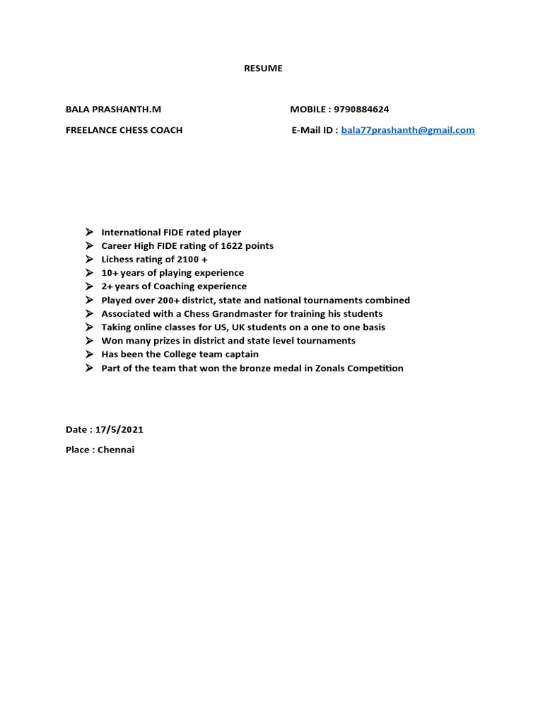 Bala Chess Resume | PDF