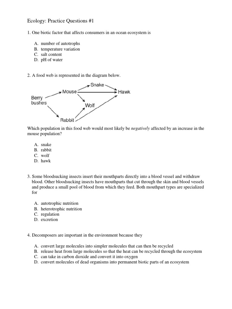 Ecology Quiz for Students | PDF | Food Web | Ecosystem