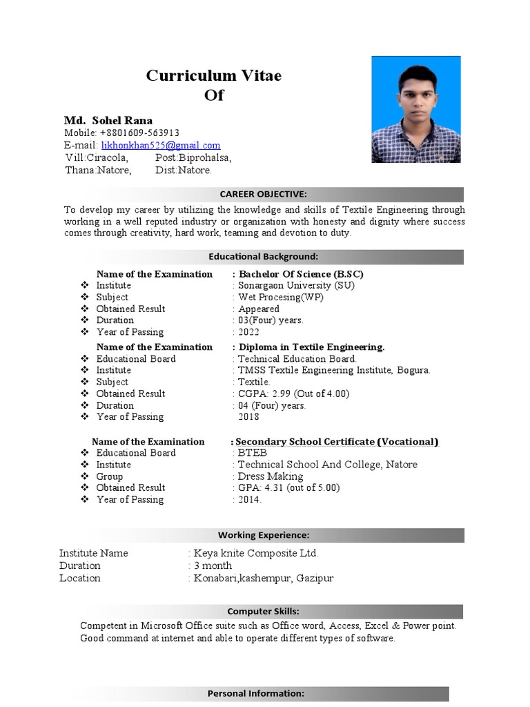 Curriculum Vitae of | PDF | Further Education | Computing And Information Technology