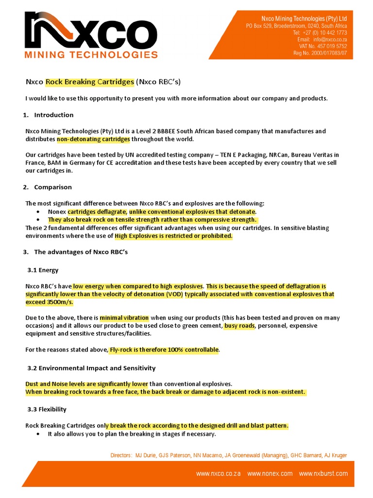 Nxco Rock Breaking Cartridges (Nxco RBC'S) : Energy | PDF | Nature ...