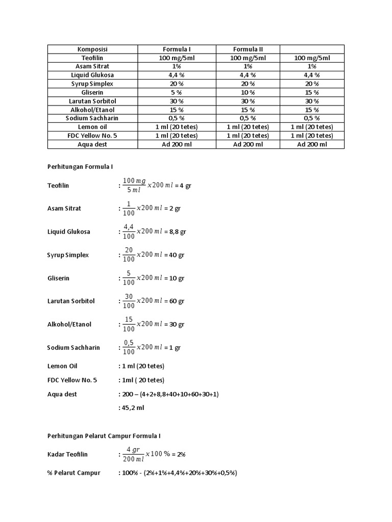 Perhitungan Dan Penimbangan Elixir | PDF