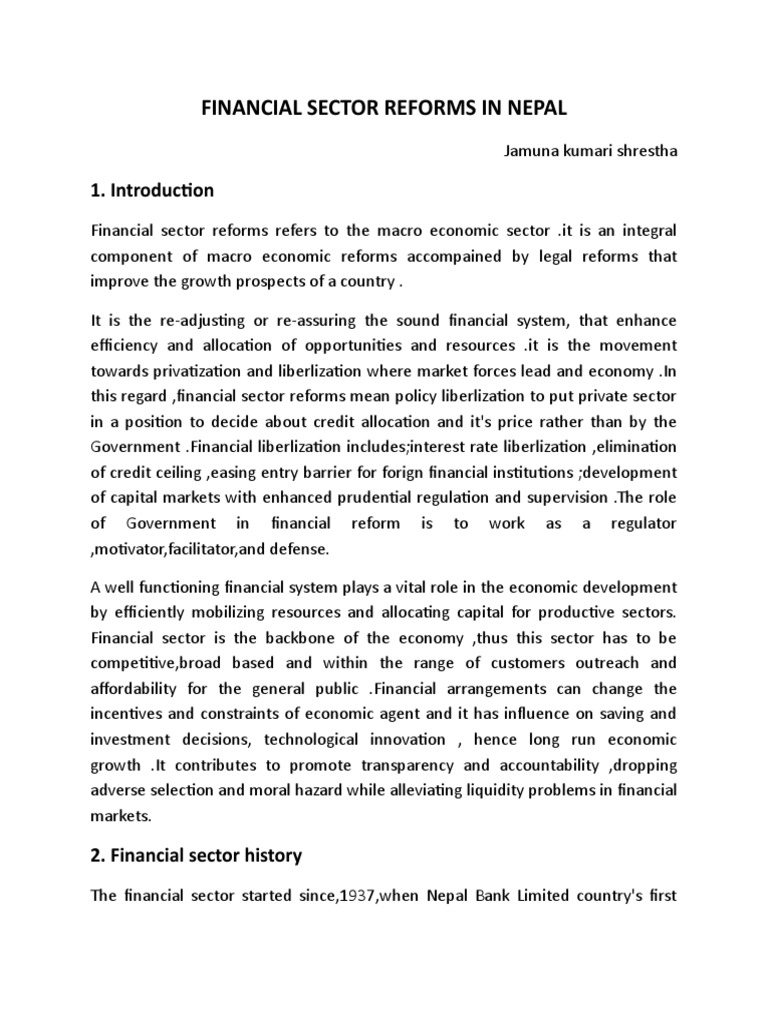 Financial Sector Reforms in Nepal (Report) | PDF