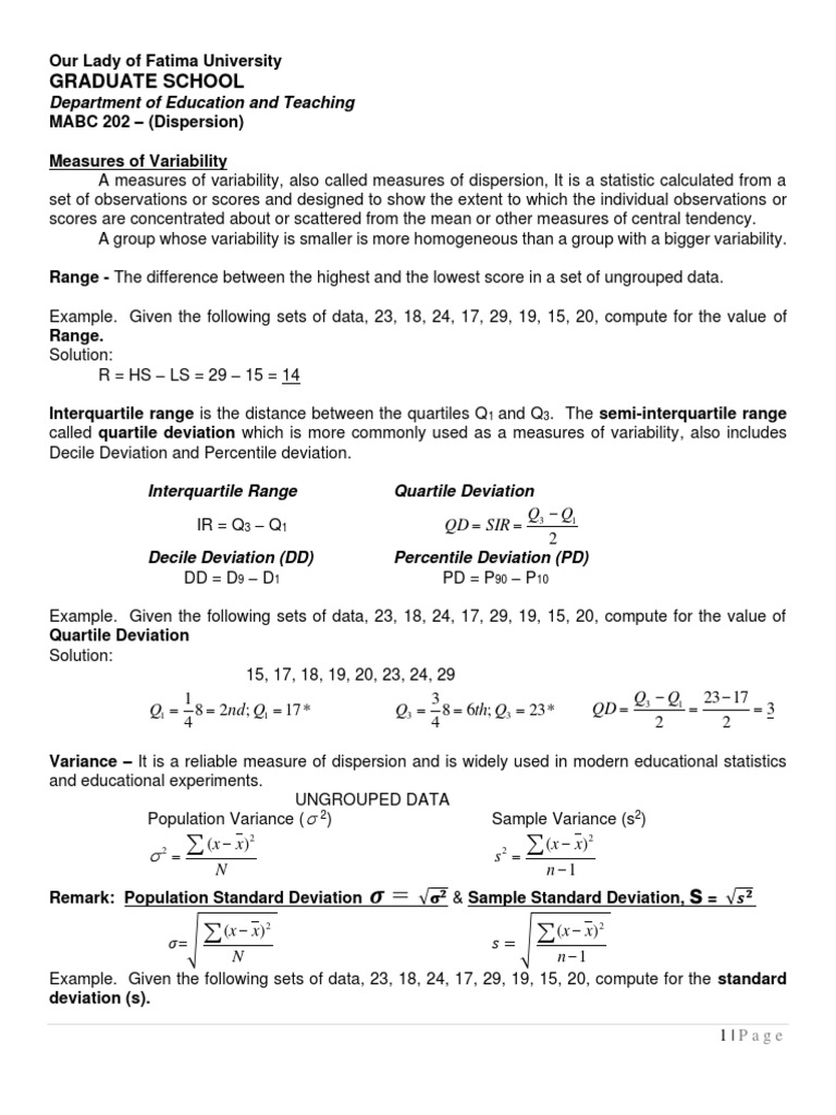 Statistics - Dispersion - Week 4 | PDF | Coefficient Of Variation | Mean