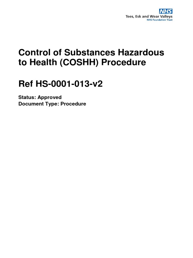 Control of Substances Hazardous To Health (COSHH) Procedure Ref HS-0001 ...