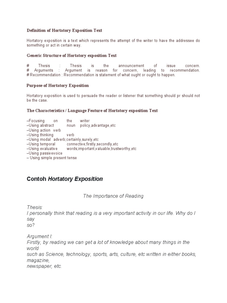Definition of Hortatory Exposition Text | PDF