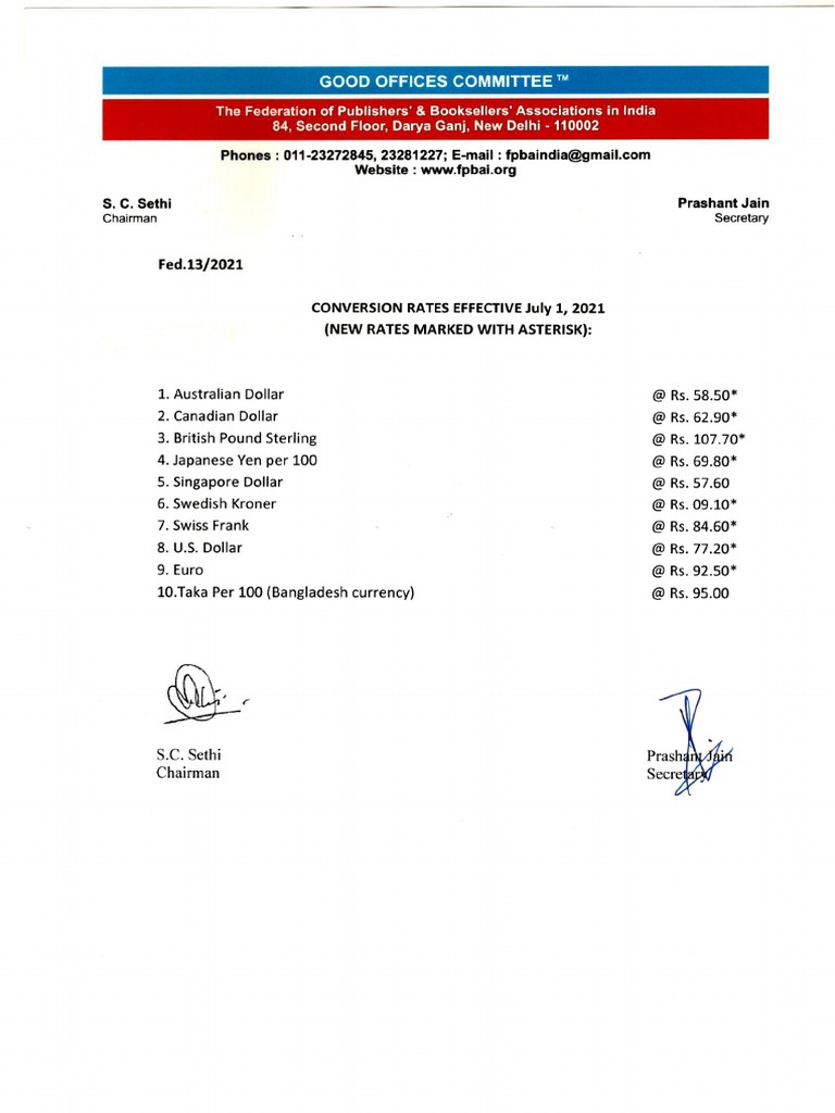 Goc Rates July 2021 | PDF