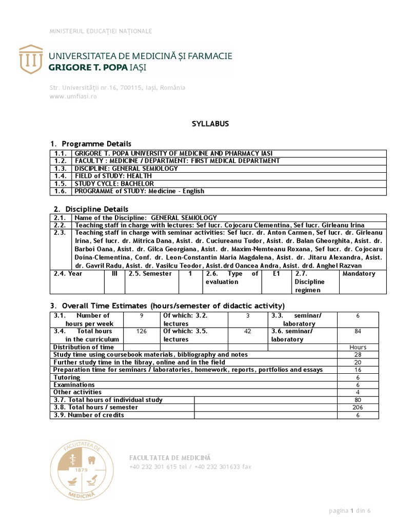 Semiologie Medicala Sem I | PDF | Pathology | Myocardial Infarction