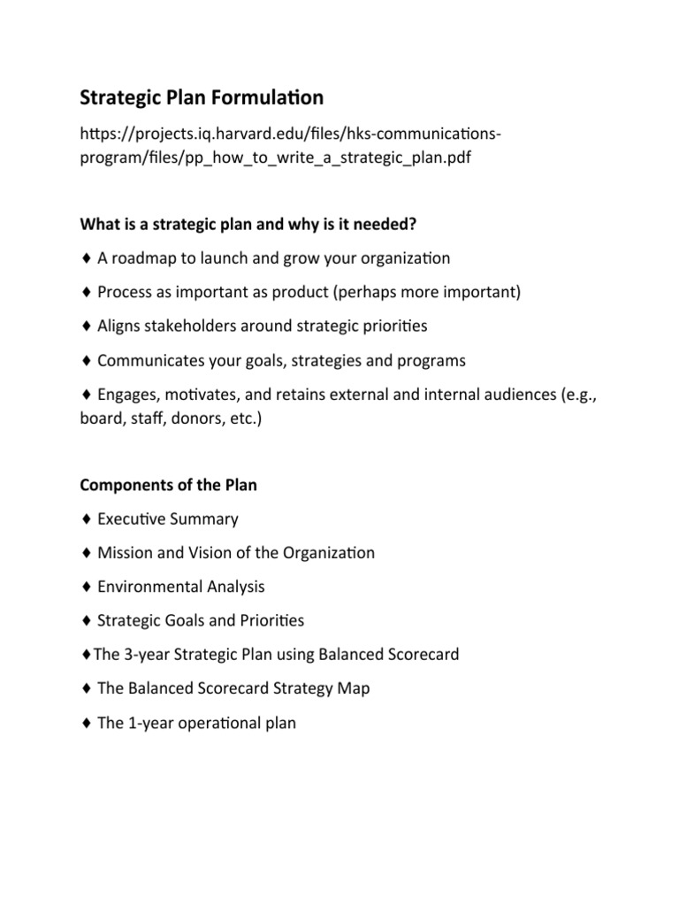 Strategic Plan Formulation | PDF | Strategic Planning | Strategic ...