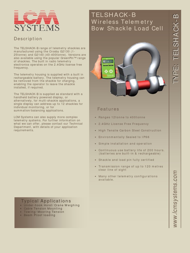 TELSHACK-B Wireless Telemetry Crosby Bow Shackle Load Cell - New | PDF ...