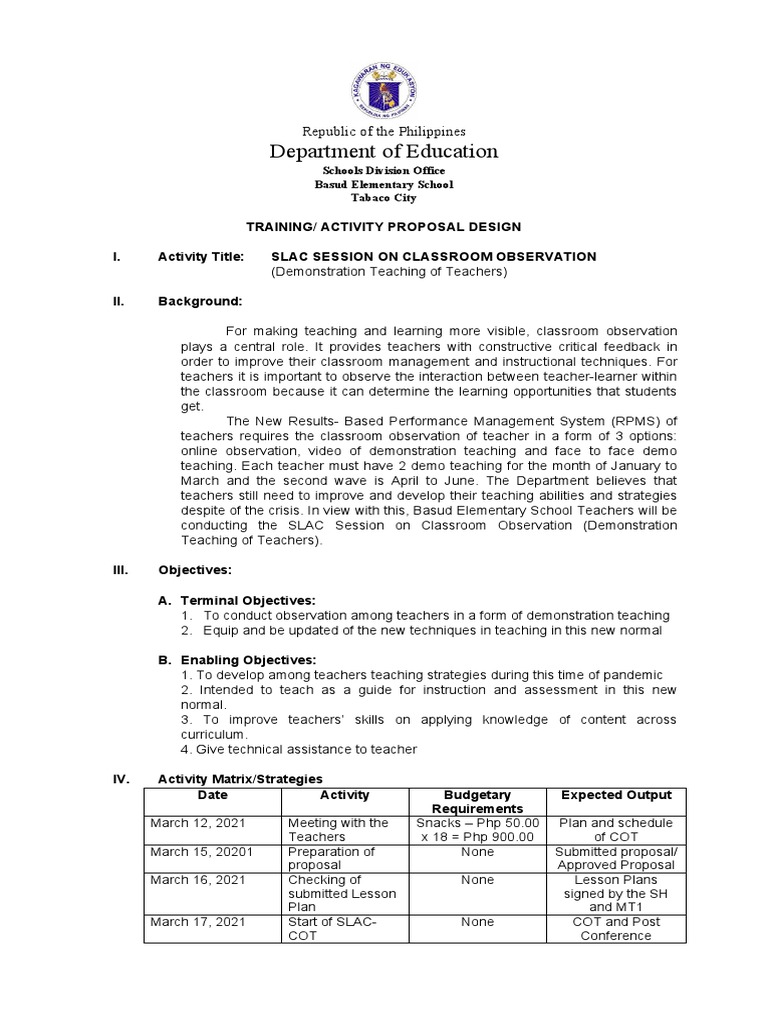 SLAC Session on Classroom Observation | PDF | Teachers | Classroom ...