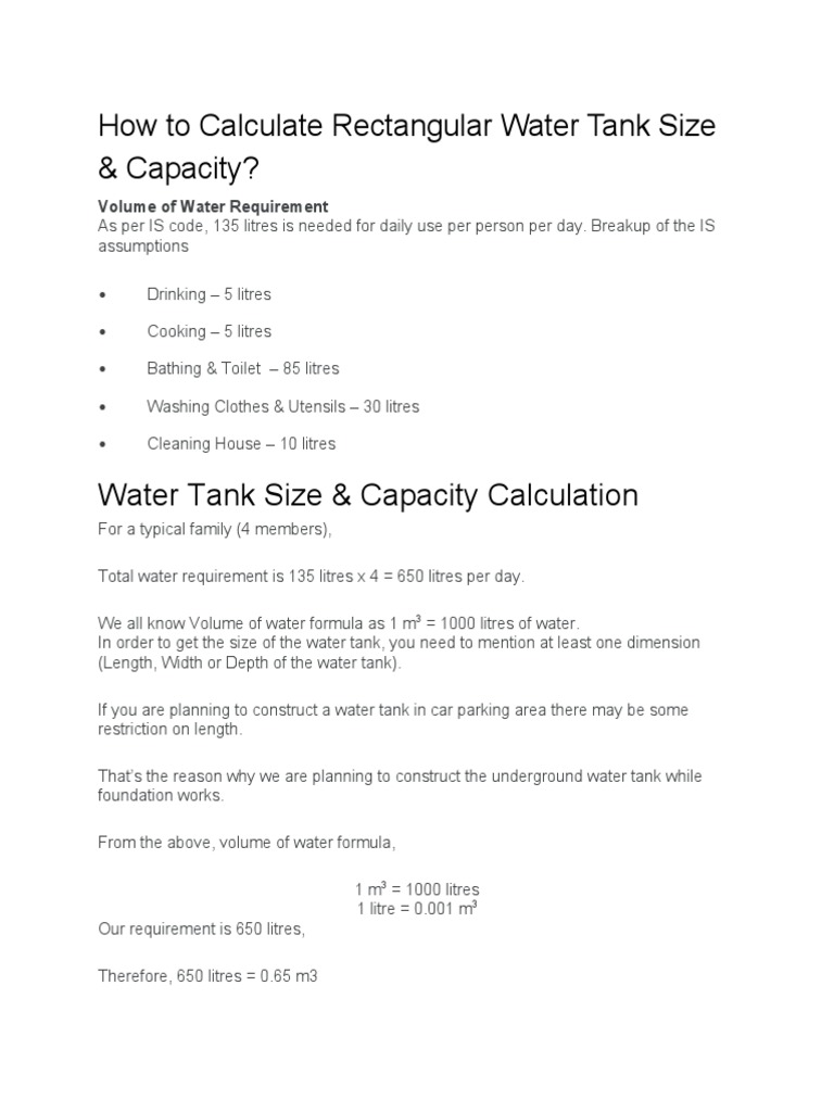 Water Tank Calculation | PDF