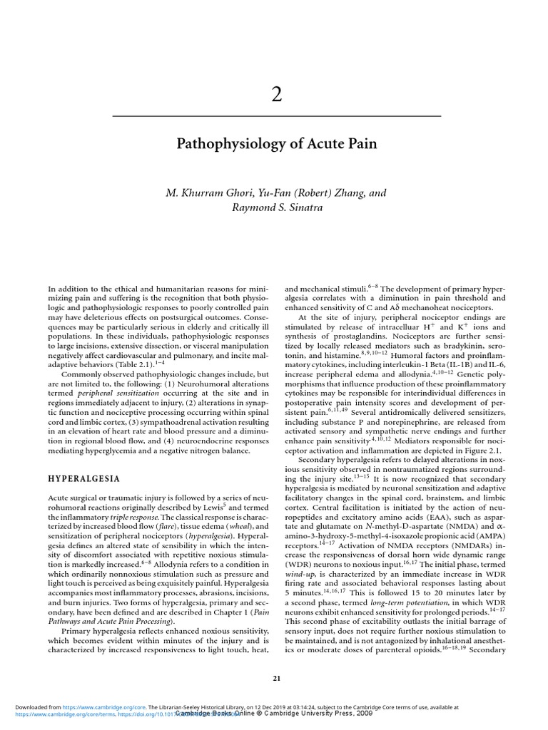 Pathophysiology of Acute Pain | PDF | Thrombosis | Pain
