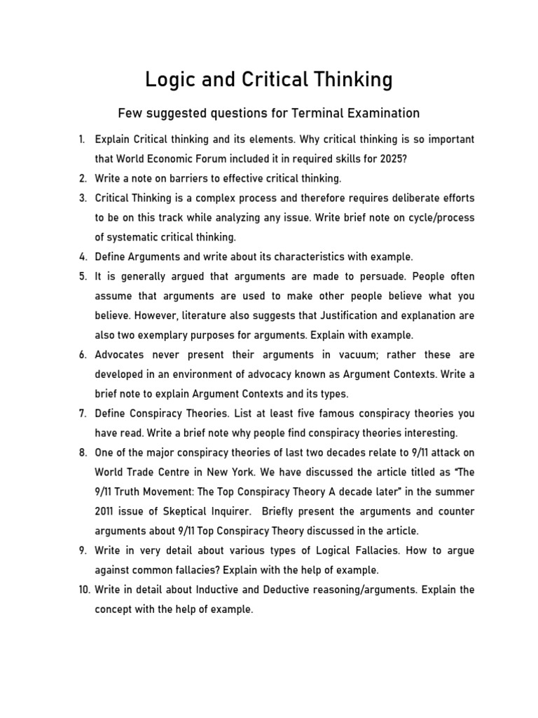 Questions For Terminal Exam | PDF