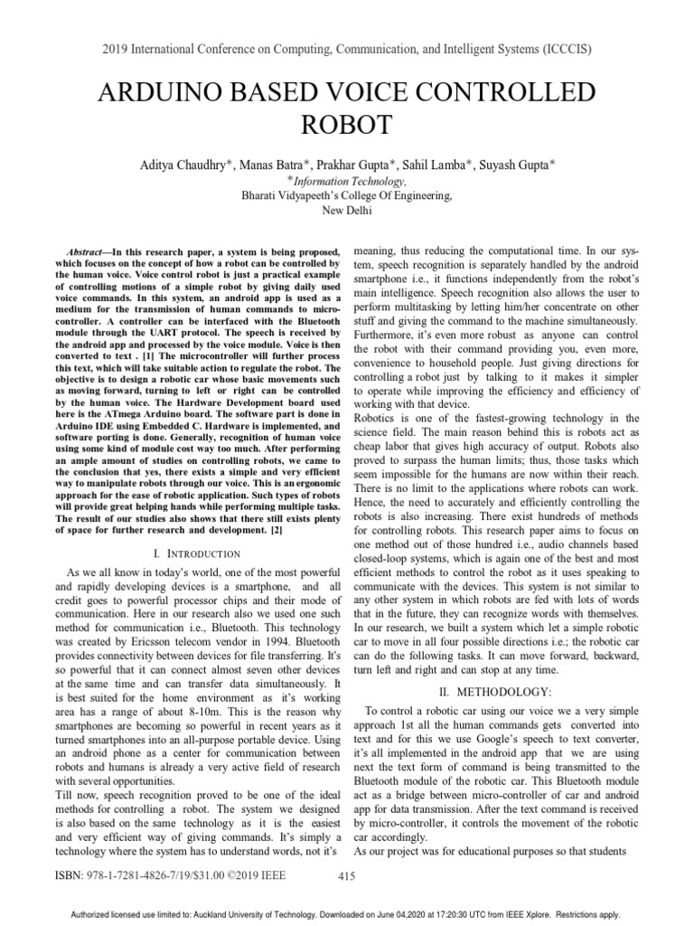 Arduino Based Voice Controlled Robot: Aditya Chaudhry, Manas Batra, Prakhar Gupta, Sahil Lamba ...
