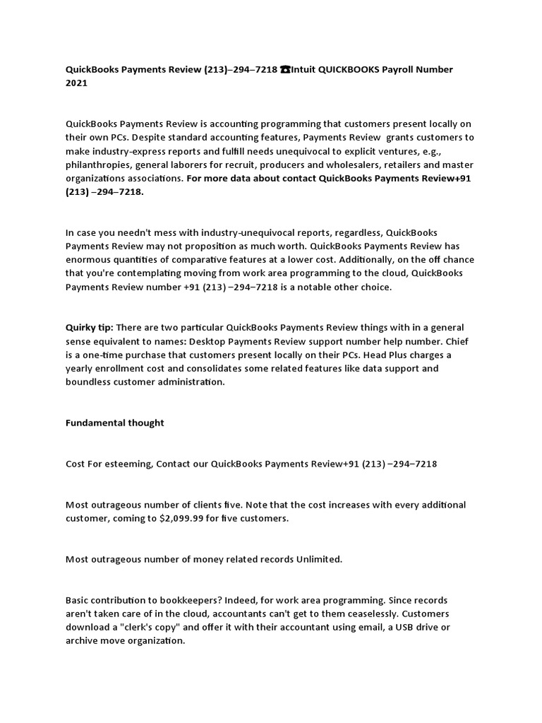 QuickBooks Payments Review (213) 294 7218 Intuit QUICKBOOKS Payroll ...