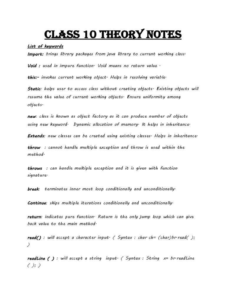 Class 10 Computer Notes | PDF | Class (Computer Programming) | Object ...