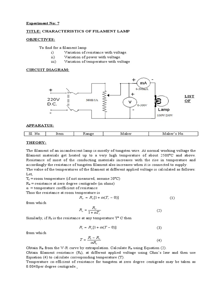 Experiment No-7 Fil Lamp | PDF | Incandescent Light Bulb | Electrical ...